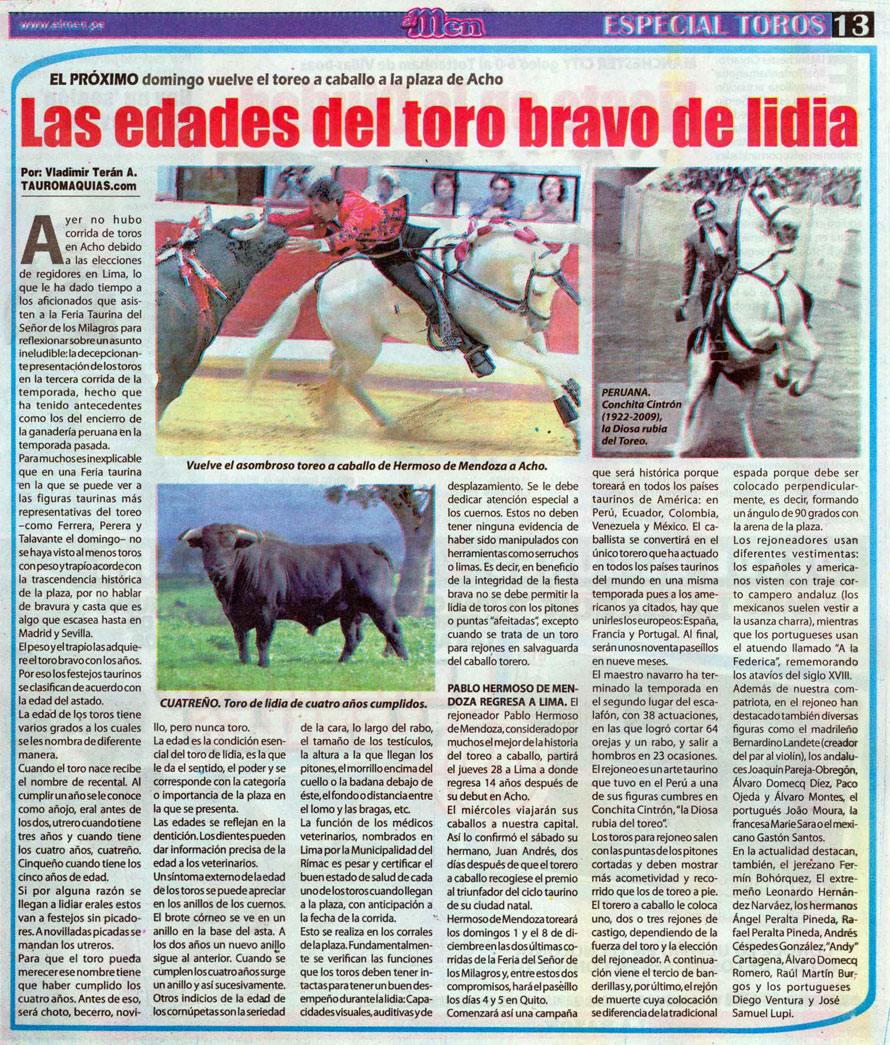 TAUROMAQUIAS - Primera bitácora taurina del Perú: Las edades del toro ...